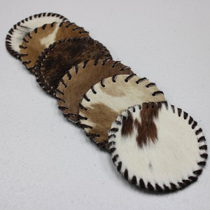 Cowhide Coaster Assorted - Size (4.5 Inches) - Genuine Solid Cowhide ...