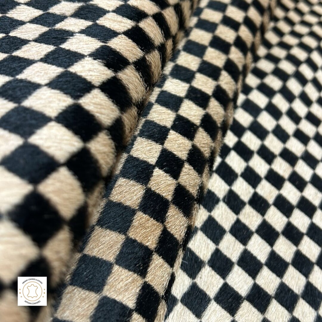 Small Squares Print on Beige Hair on Cowhide Leather 6L X 7H Ft Cowhide ...