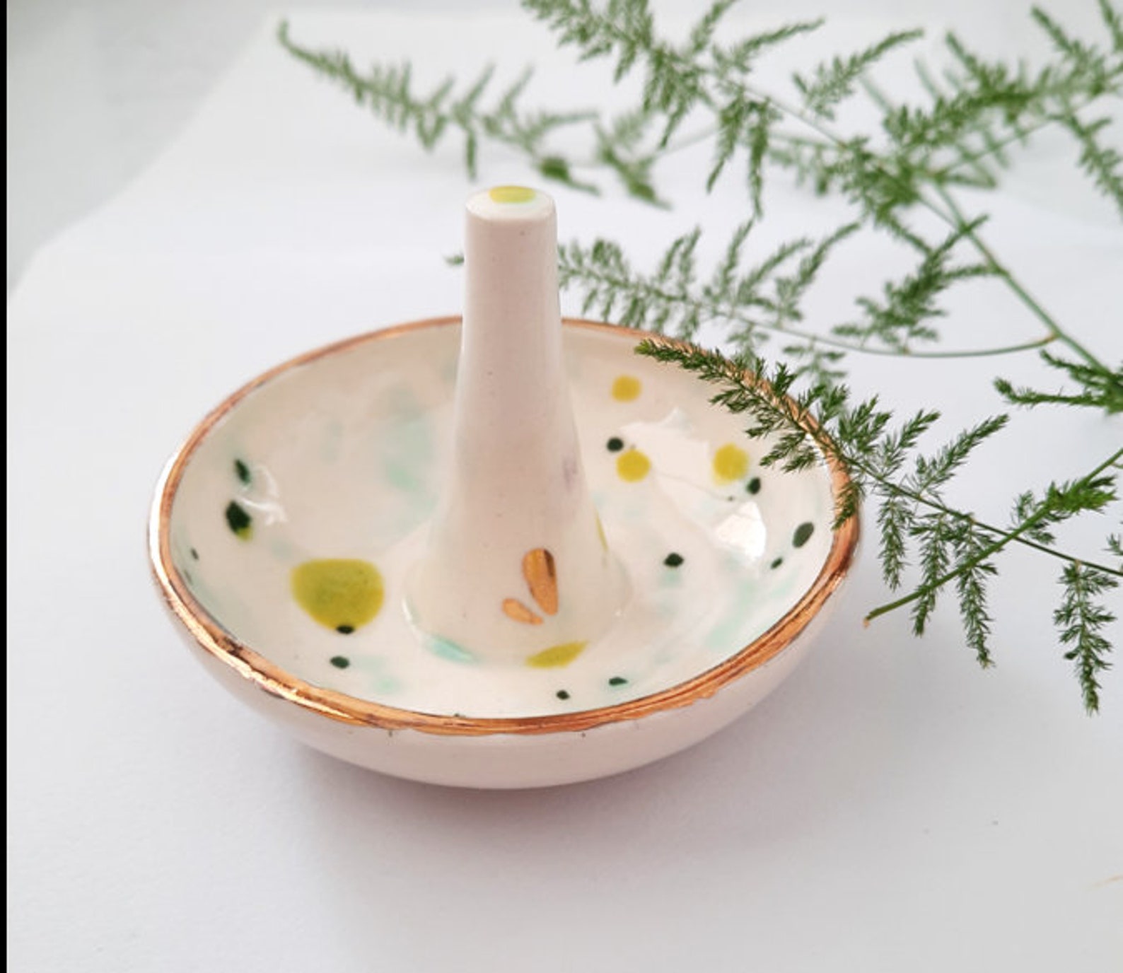 Handmade Ceramic Ring Stand With Jewellry Plate Green and - Etsy