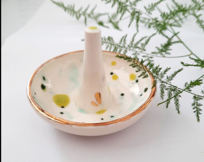 Handmade Ceramic Ring Stand With Jewellry Plate Green and Light Blue ...