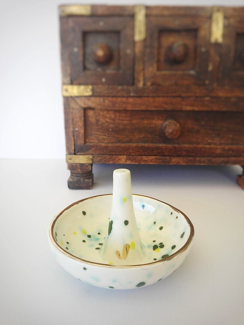 Handmade Ceramic Ring Stand With Jewellry Plate Green and - Etsy