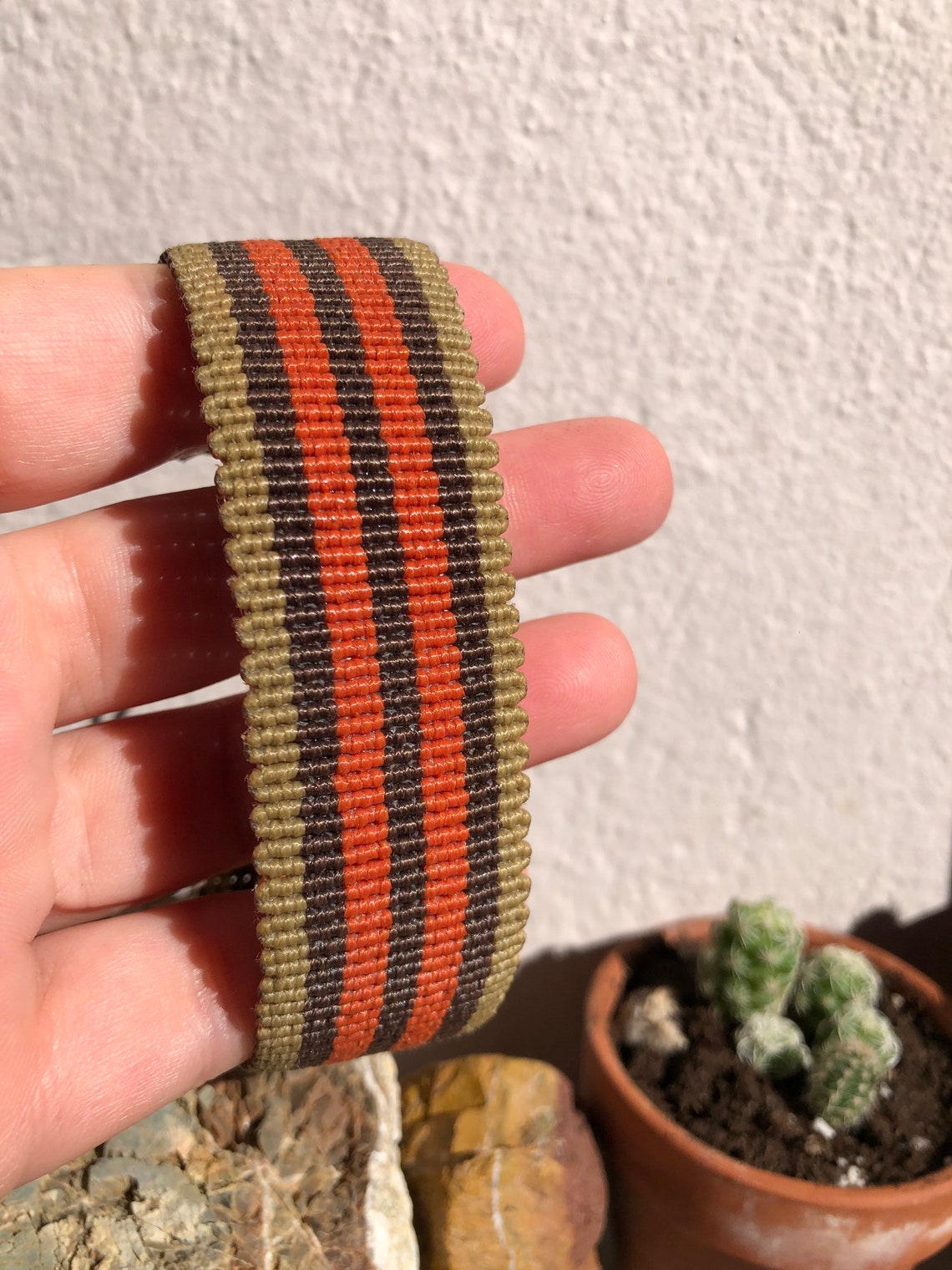 Masculine Elegance Wide Orange Macrame Bracelet for Men Strong and ...