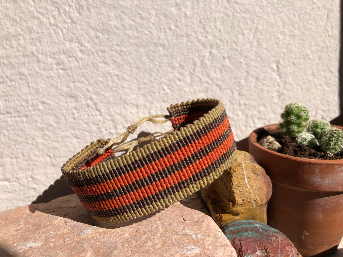 Masculine Elegance Wide Orange Macrame Bracelet for Men Strong and ...