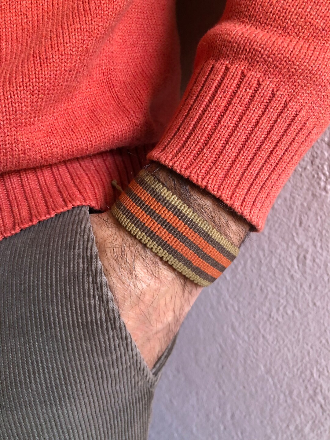 Masculine Elegance Wide Orange Macrame Bracelet for Men Strong and ...