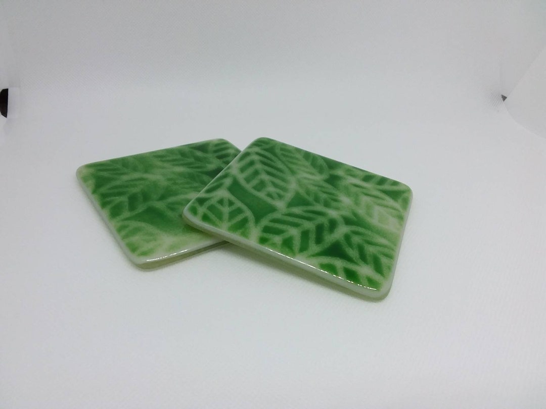 Pair of Unique Spring Green Glass Coasters. the Coasters Have a Great ...