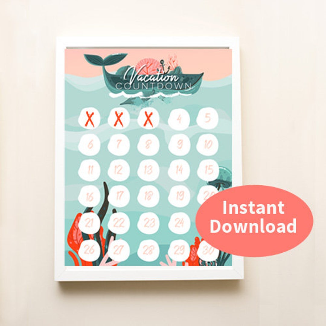 Vacation Countdown Calendar, Beach Vacation Countdown Printable, Girls ...