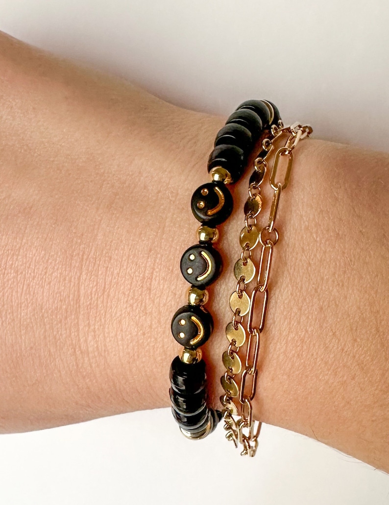 Cute Black Smiley Bracelet, White Smiley Friendship Bracelets, Silver ...