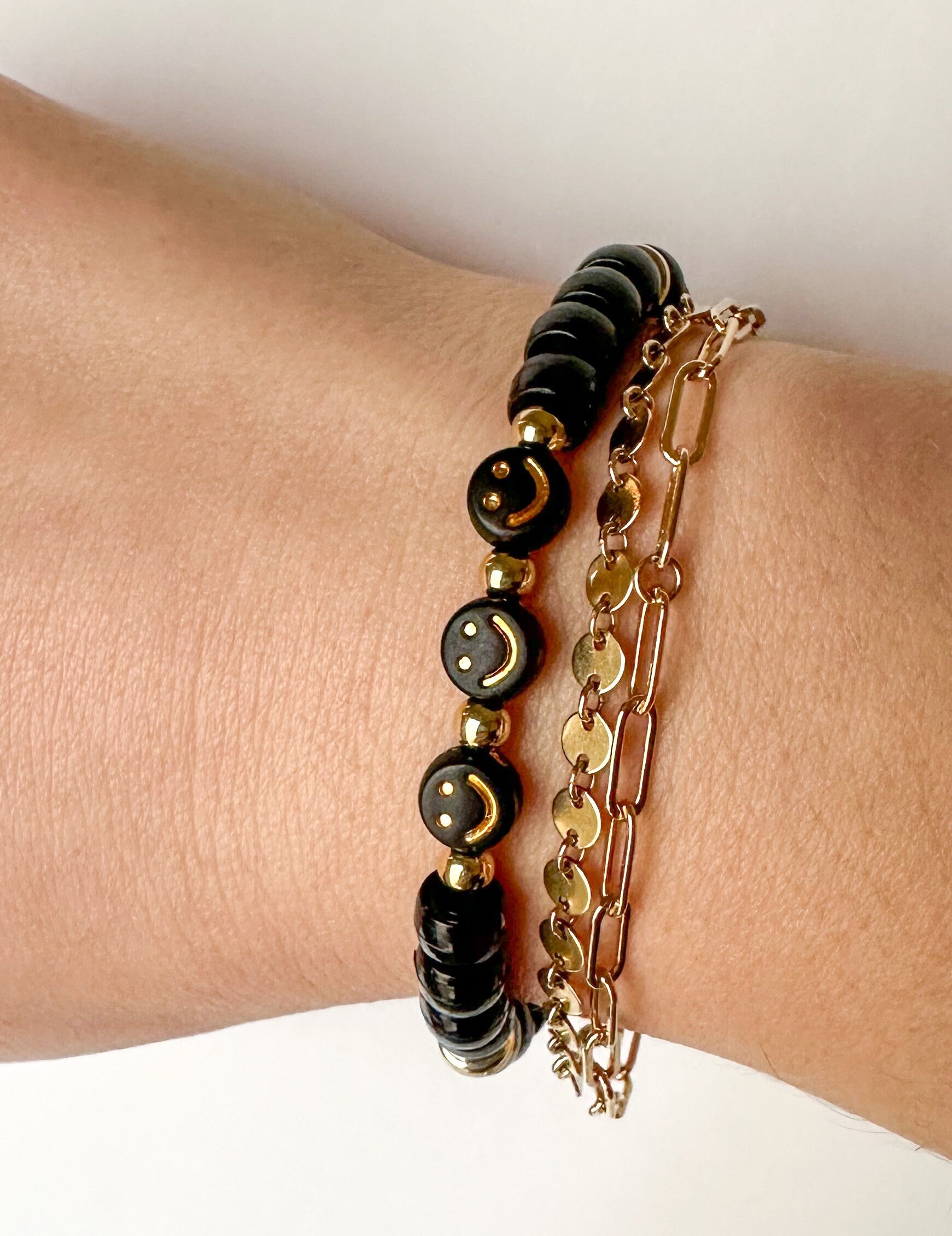Cute Black Smiley Bracelet, White Smiley Friendship Bracelets, Silver ...