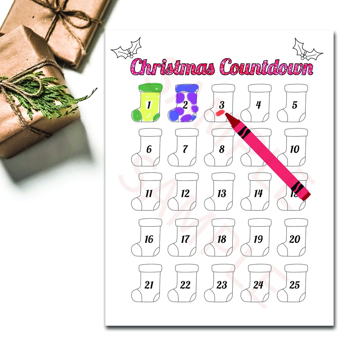 Calendario de cuenta regresiva para colorear de Navidad, cuenta ...