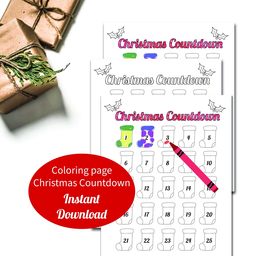 Christmas Coloring Countdown Calendar, Printable Christmas Countdown ...