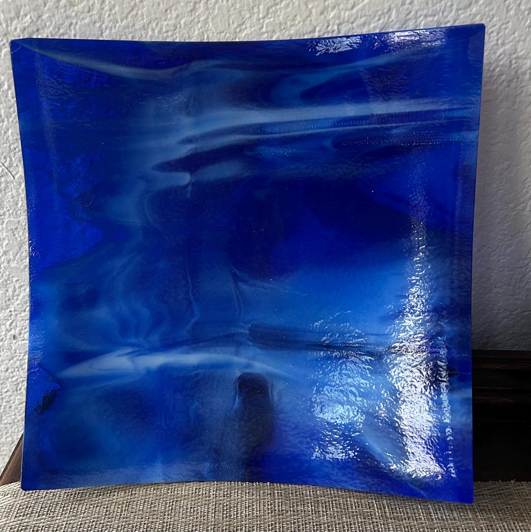 Glass Cobalt Blue Tray Square W/white Swirls. It Measures 9 3/4” Art ...