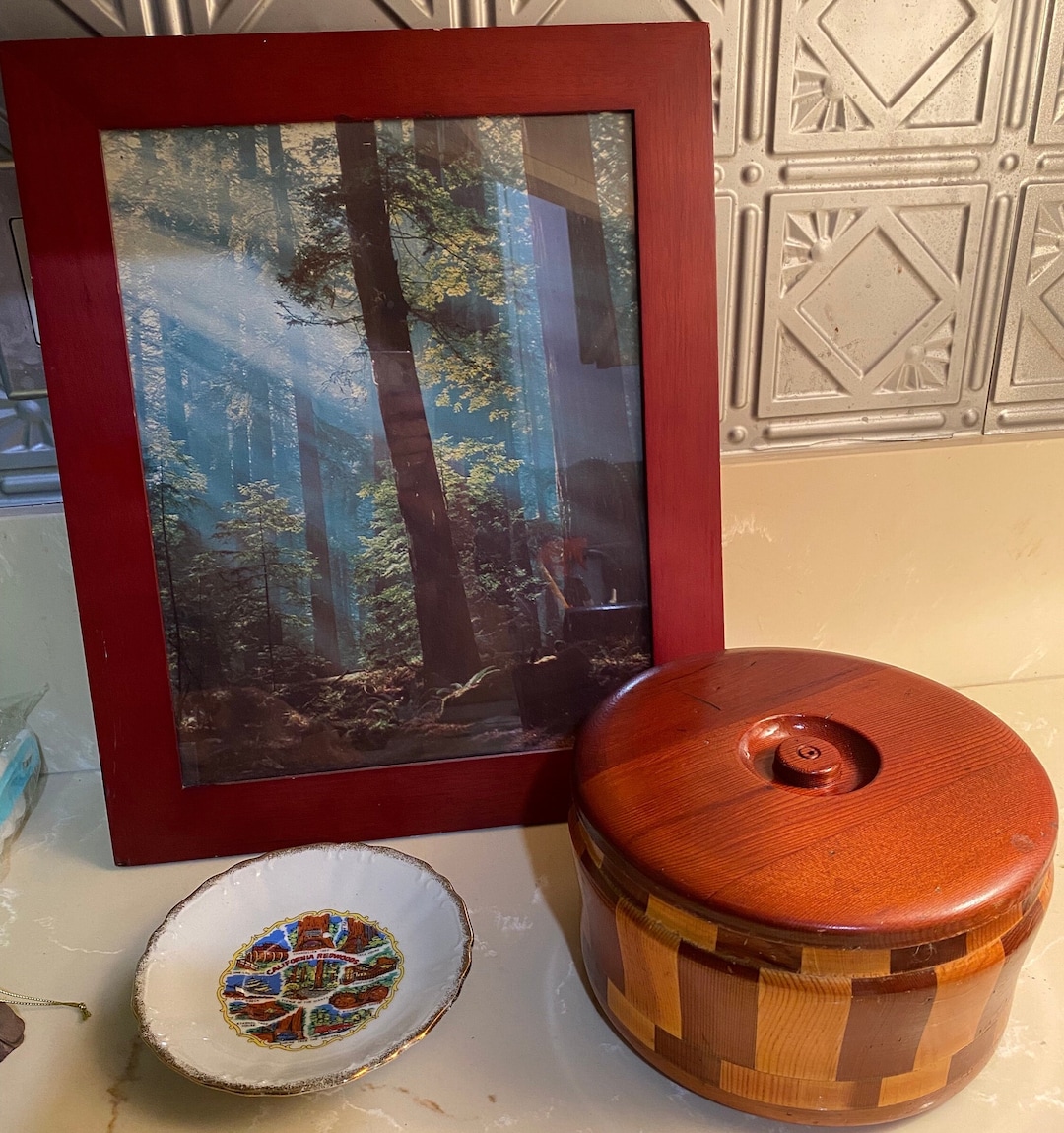 Vintage 1950s Redwood Decor, One Redwood Container W/lid, Large Redwood ...