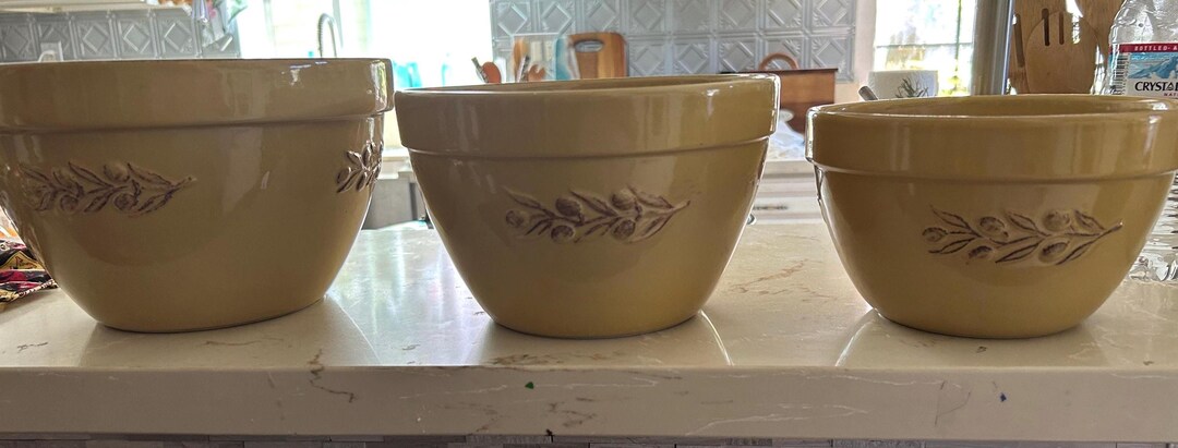 Three Large Gold Colored Stoneware Bowls by Cerutil, Made in Portugal ...