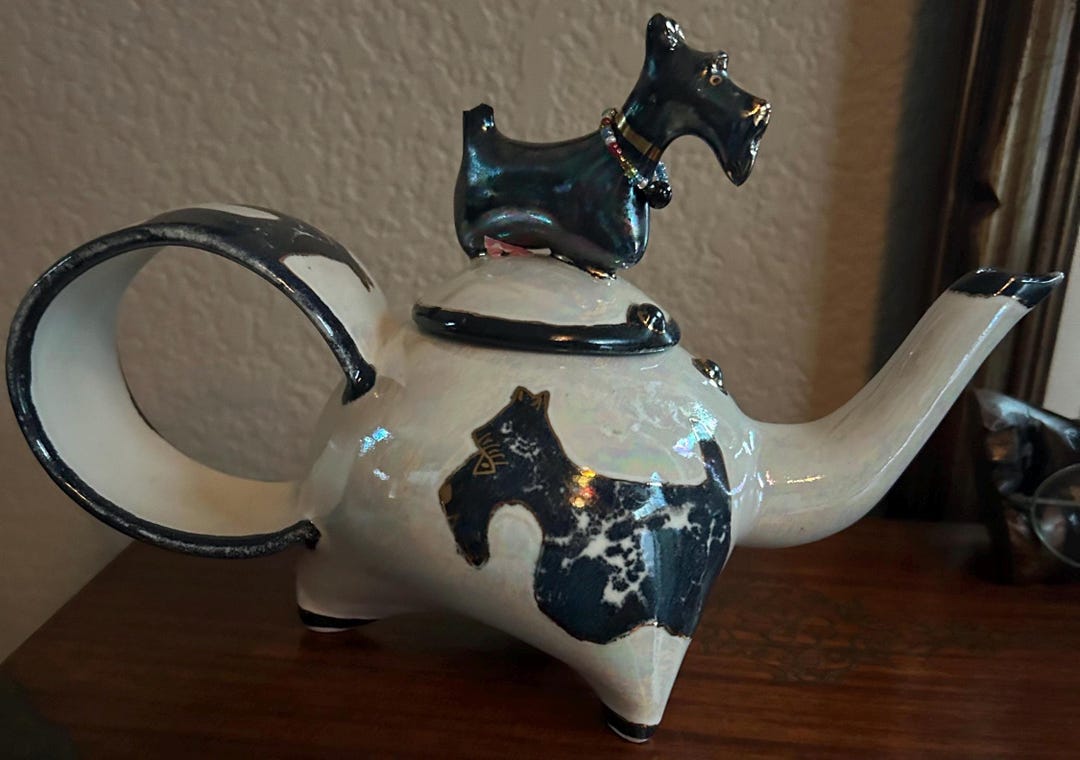 Unique Scottish Terrier Tea Pot, by Jeanne Moir,black/white W ...