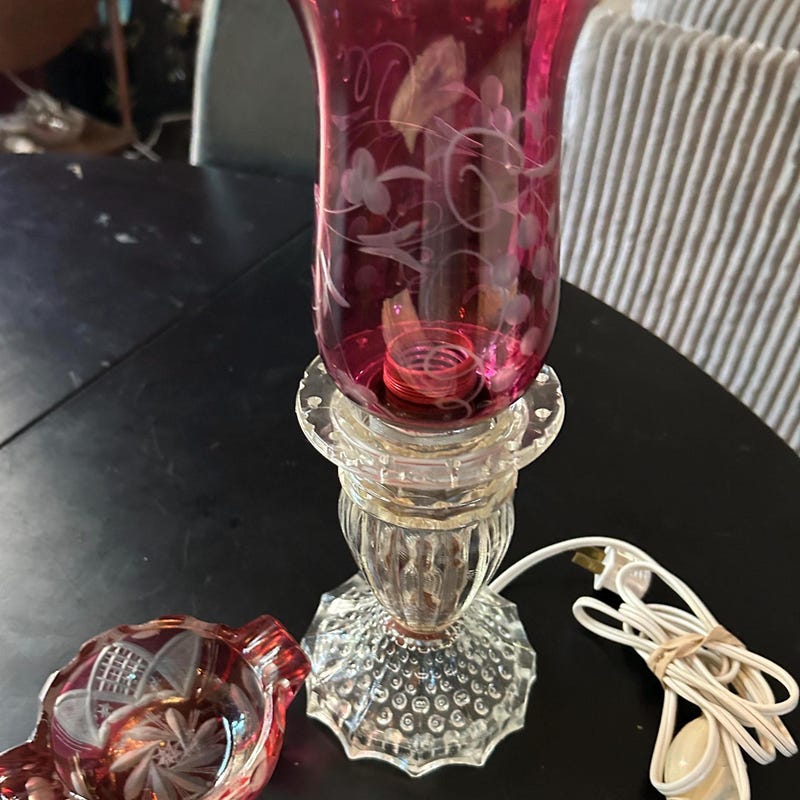 Cranberry Glass Lamp - Etsy