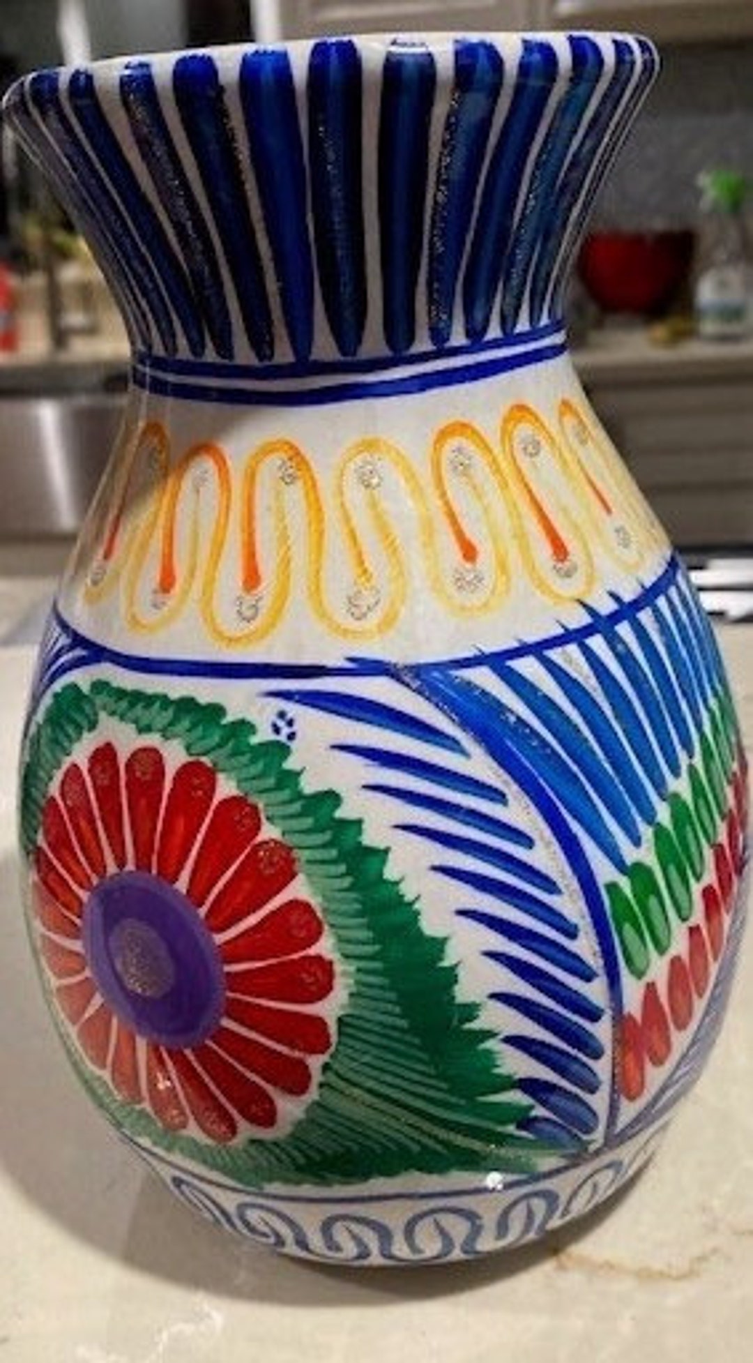 Mexican Folk Art Vase Hand Painted Red Clay Pottery 7.5 - Etsy