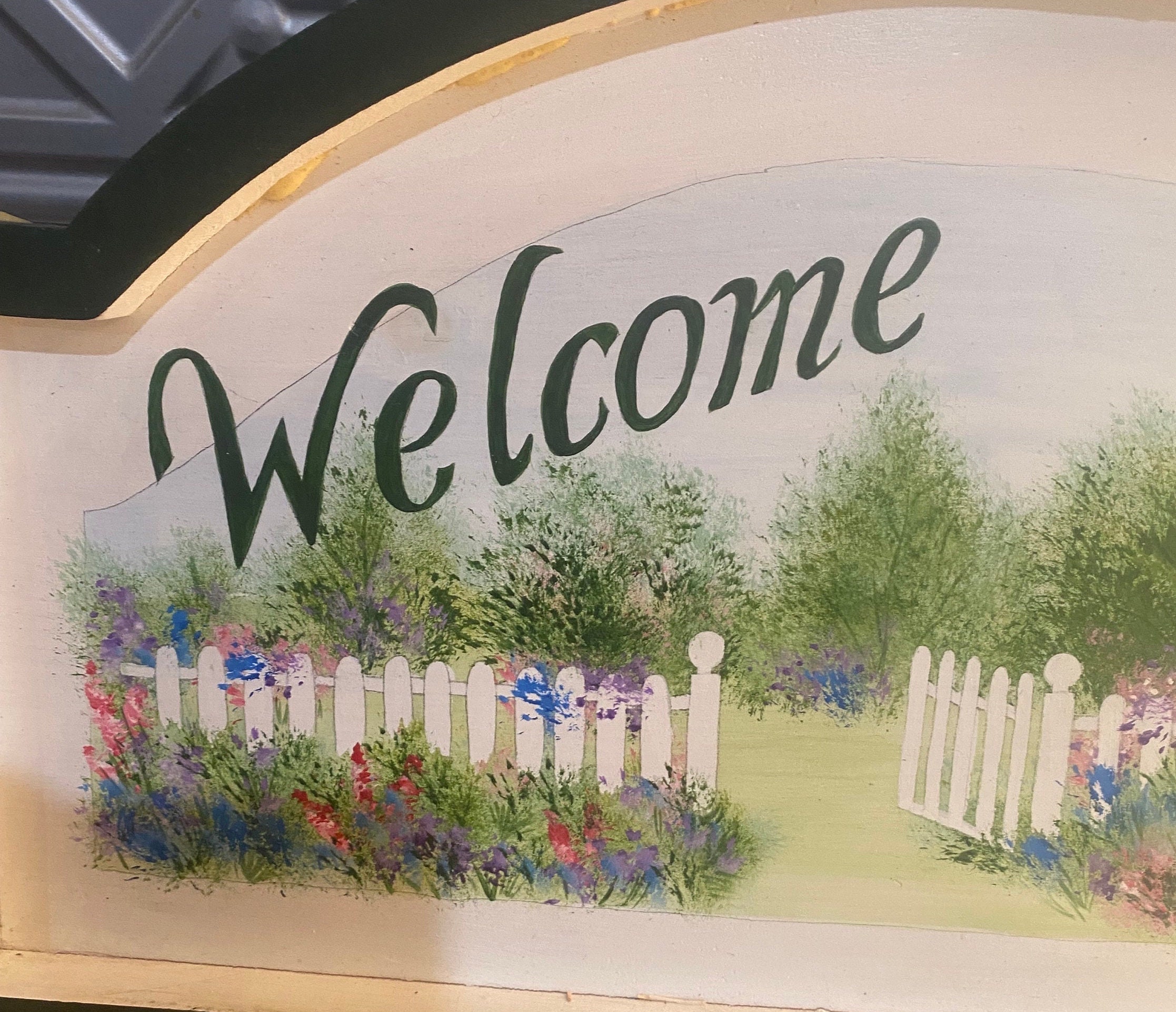 Wooden Welcome Sign, Hand Painted Cottage Core, Multicolored Garden ...