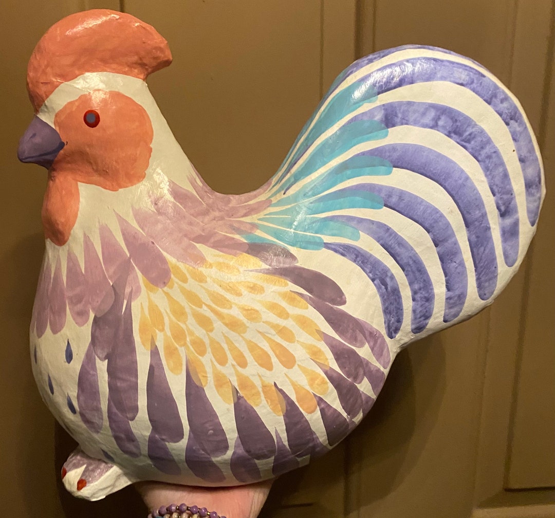Pastel Paper Mache Rooster 12” Tall 14” Long, Lovely Blend of Colors ...