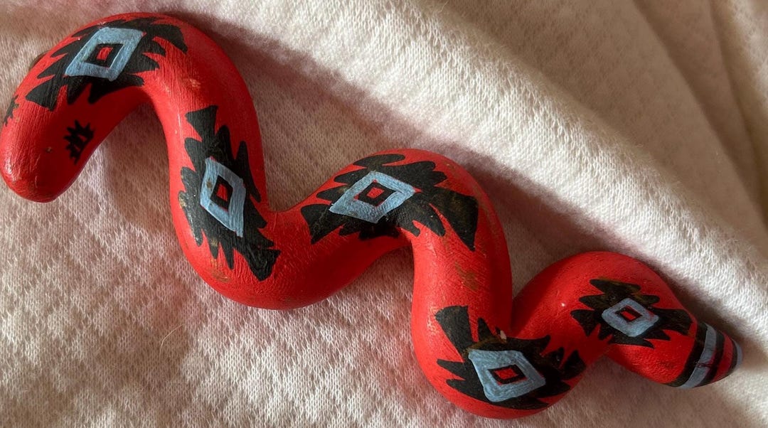 Red Handmade Pottery Snake W/ Black & Blue Native American Geometric ...