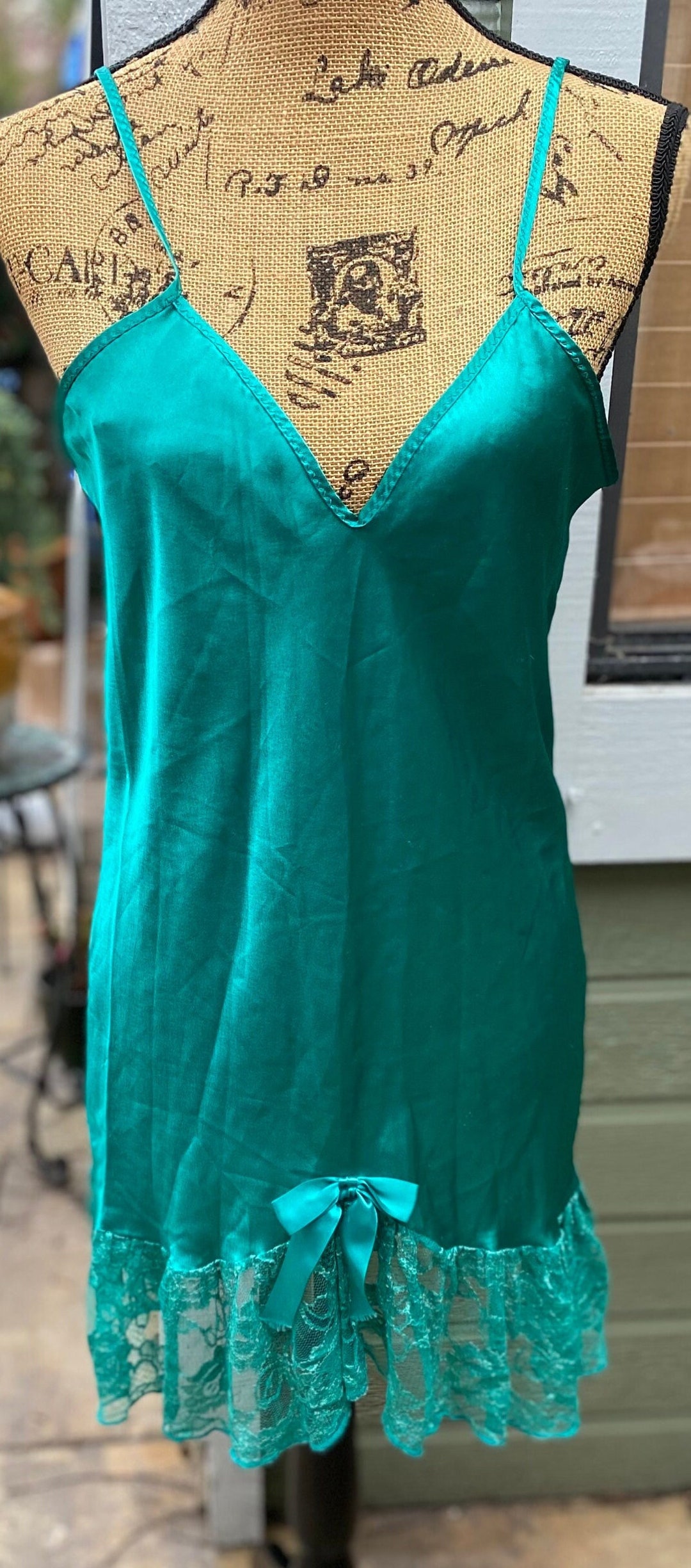 Vintage Emerald Green Lingerie One Piece Teddie/short Nightwear, Lacy ...