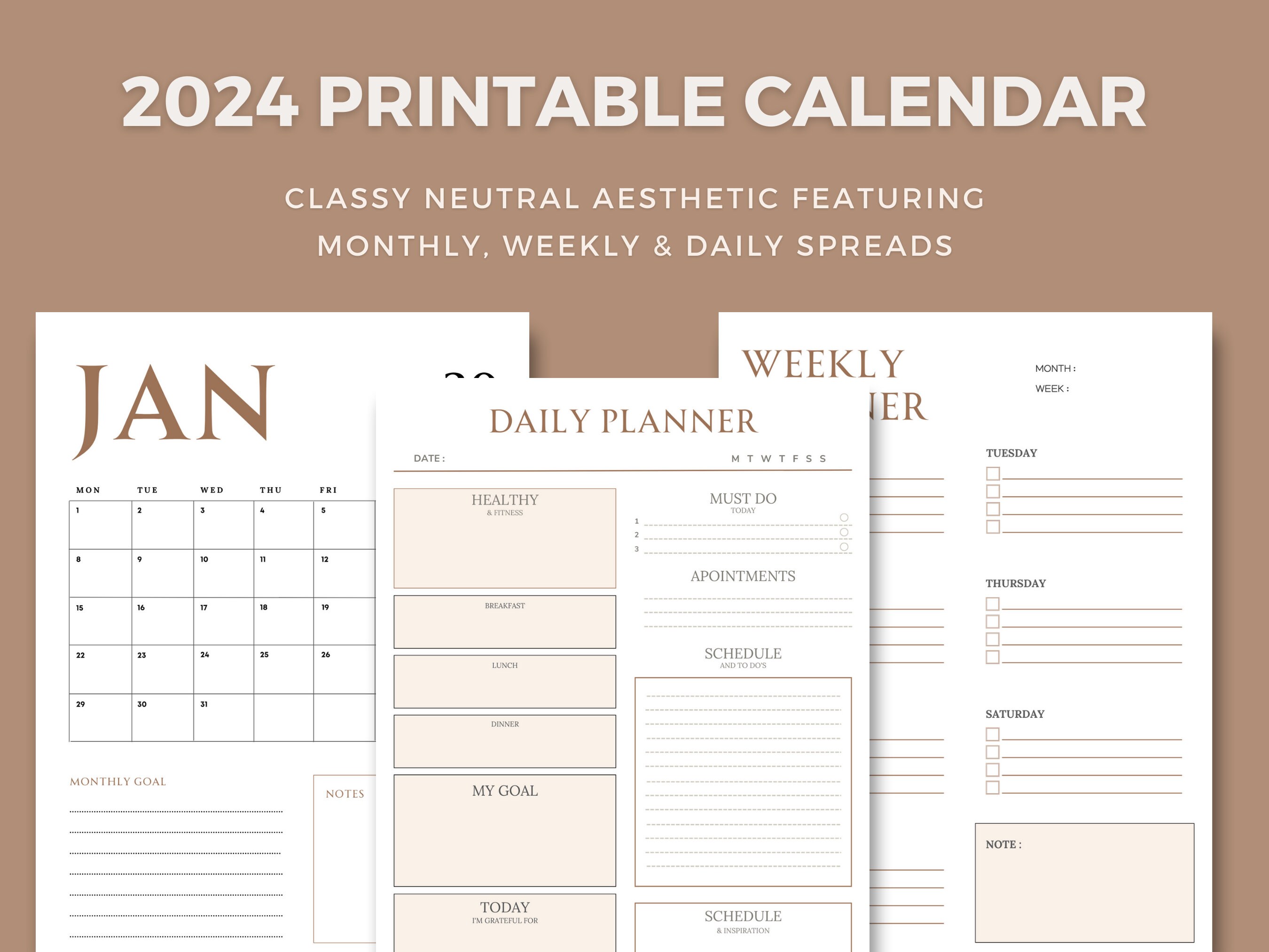 2024 Printable Neutral Aesthetic Planner Monthly Planner - Etsy