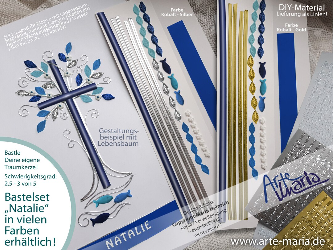BASTELSET Kerze Kobalt Blau NATALIE© Kommunionkerze selbst basteln ...