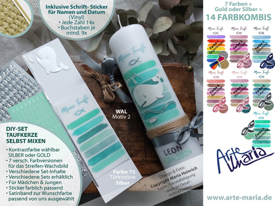 DIY Taufkerze BASTELSET LEONA Wal© Bunte Streifen 14 Farben Zur Wahl ...