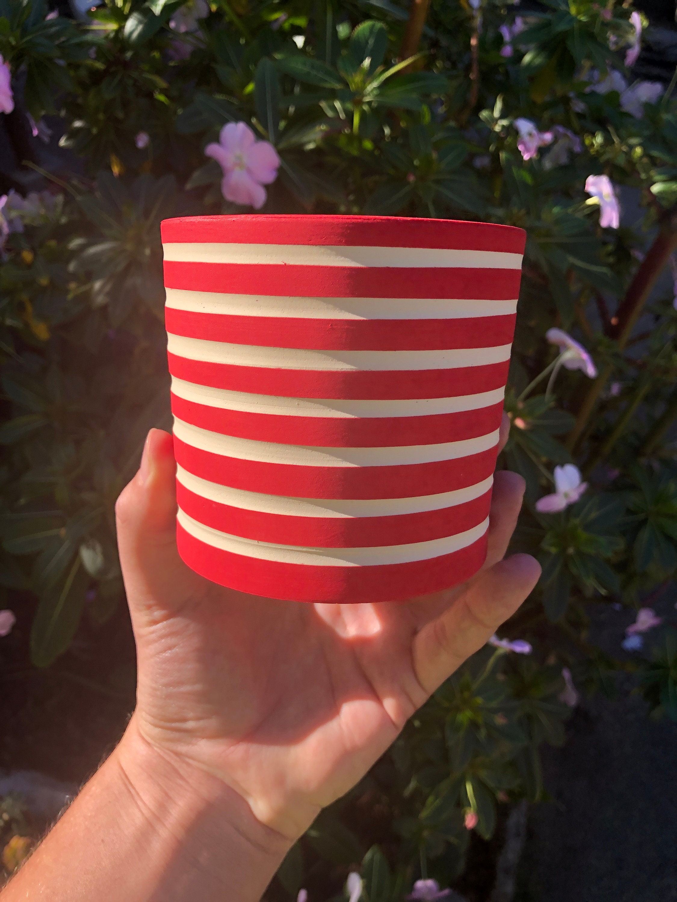 Striped Ceramic Planter MADE TO ORDER red Planter 4x4 - Etsy