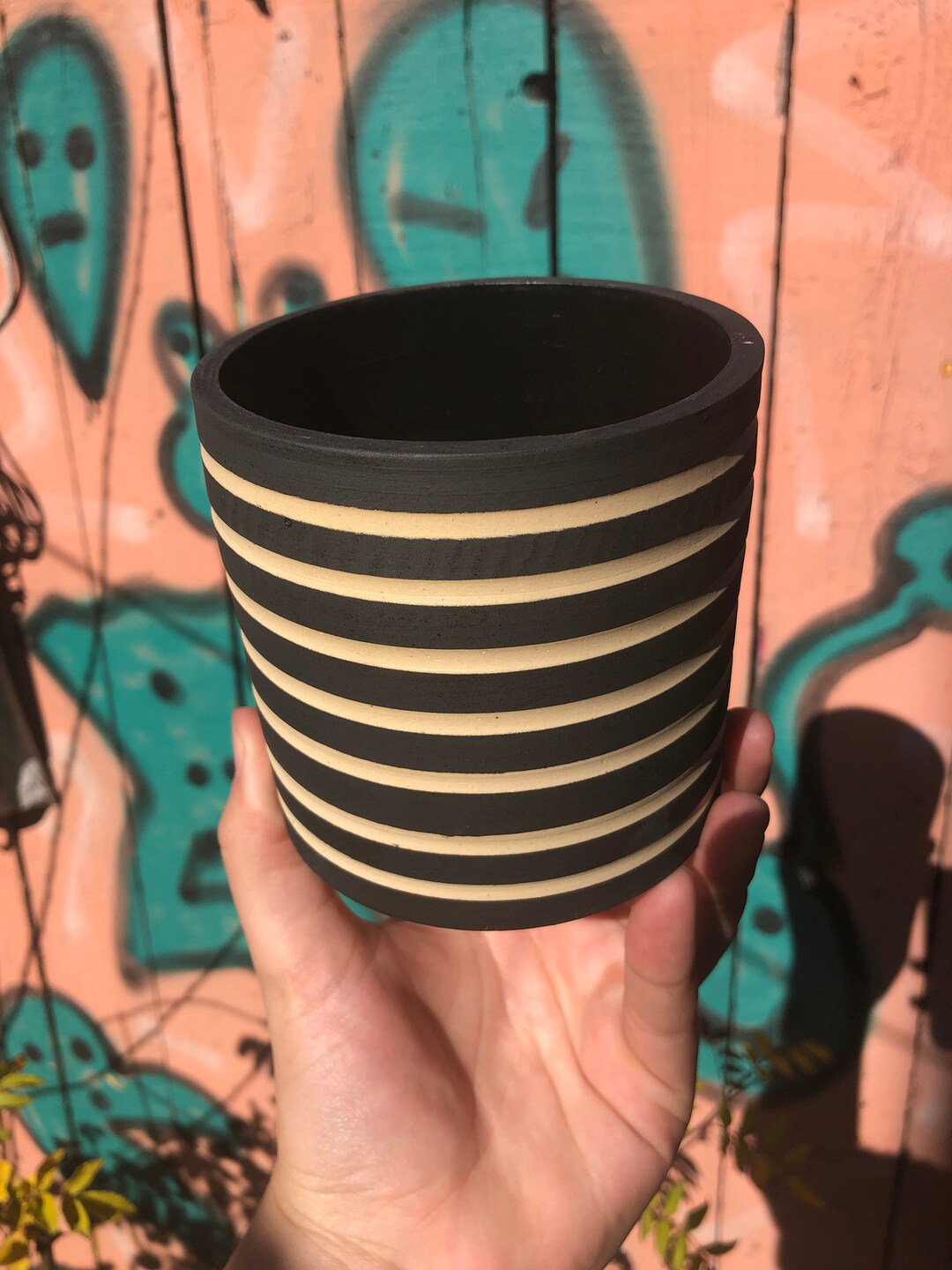 Striped Ceramic Planter MADE TO ORDER black Planter 6x6 Inches - Etsy
