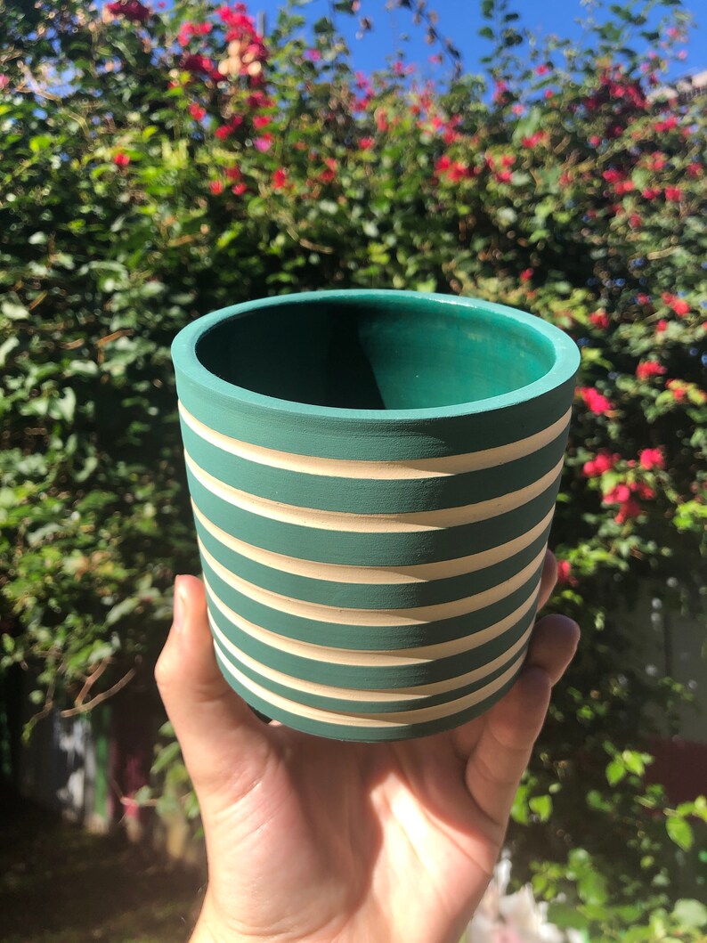 Striped Ceramic Planter MADE TO ORDER green Planter 4x4 - Etsy