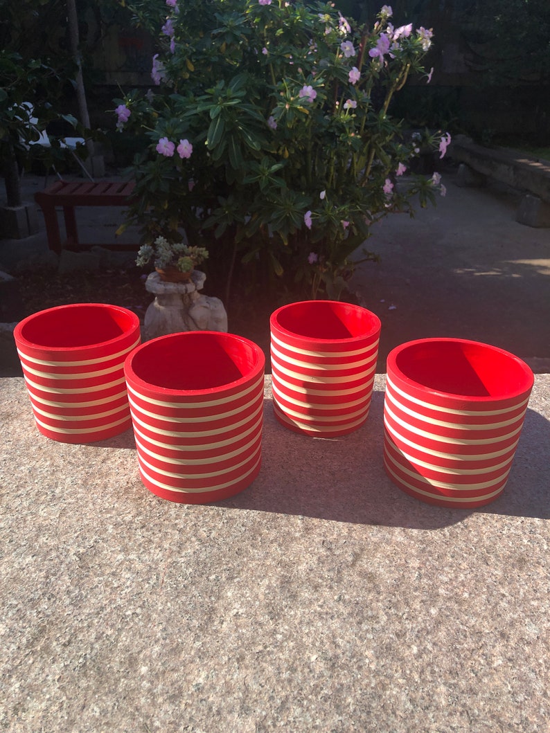 Striped Ceramic Planter MADE TO ORDER red Planter 4x4 - Etsy