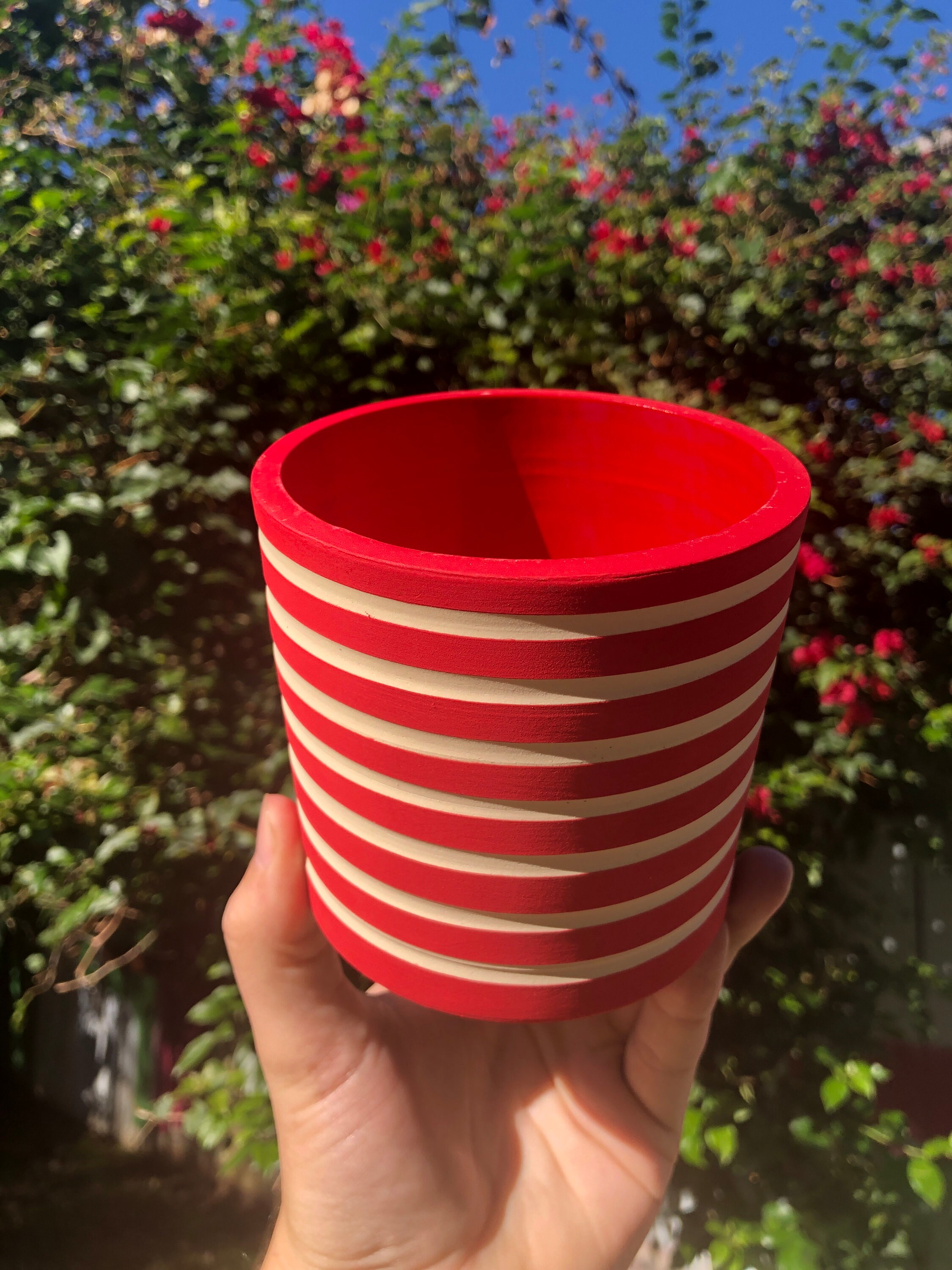 Striped Ceramic Planter MADE TO ORDER red Planter 4x4 - Etsy