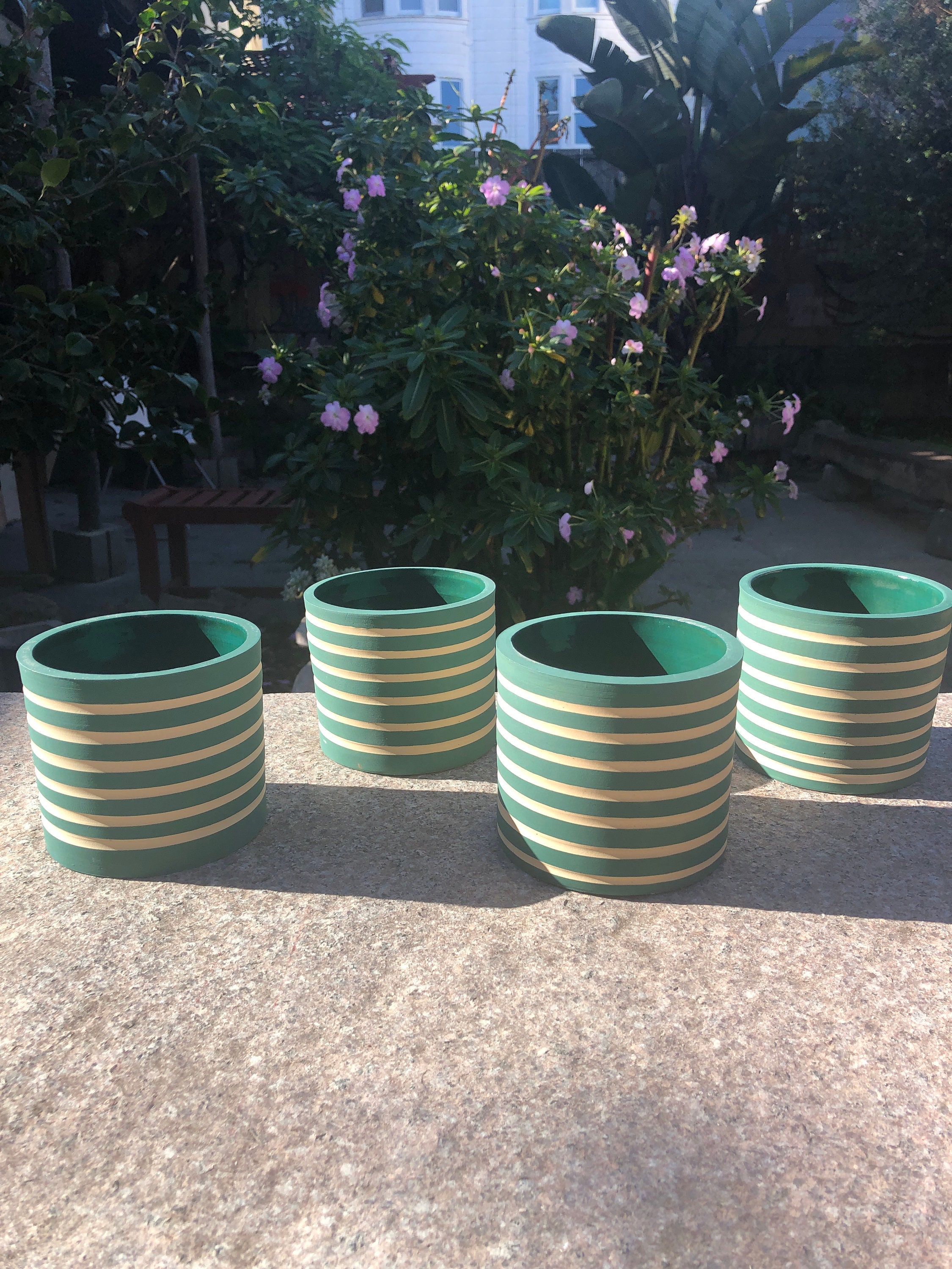 Striped Ceramic Planter MADE TO ORDER green Planter 4x4 - Etsy