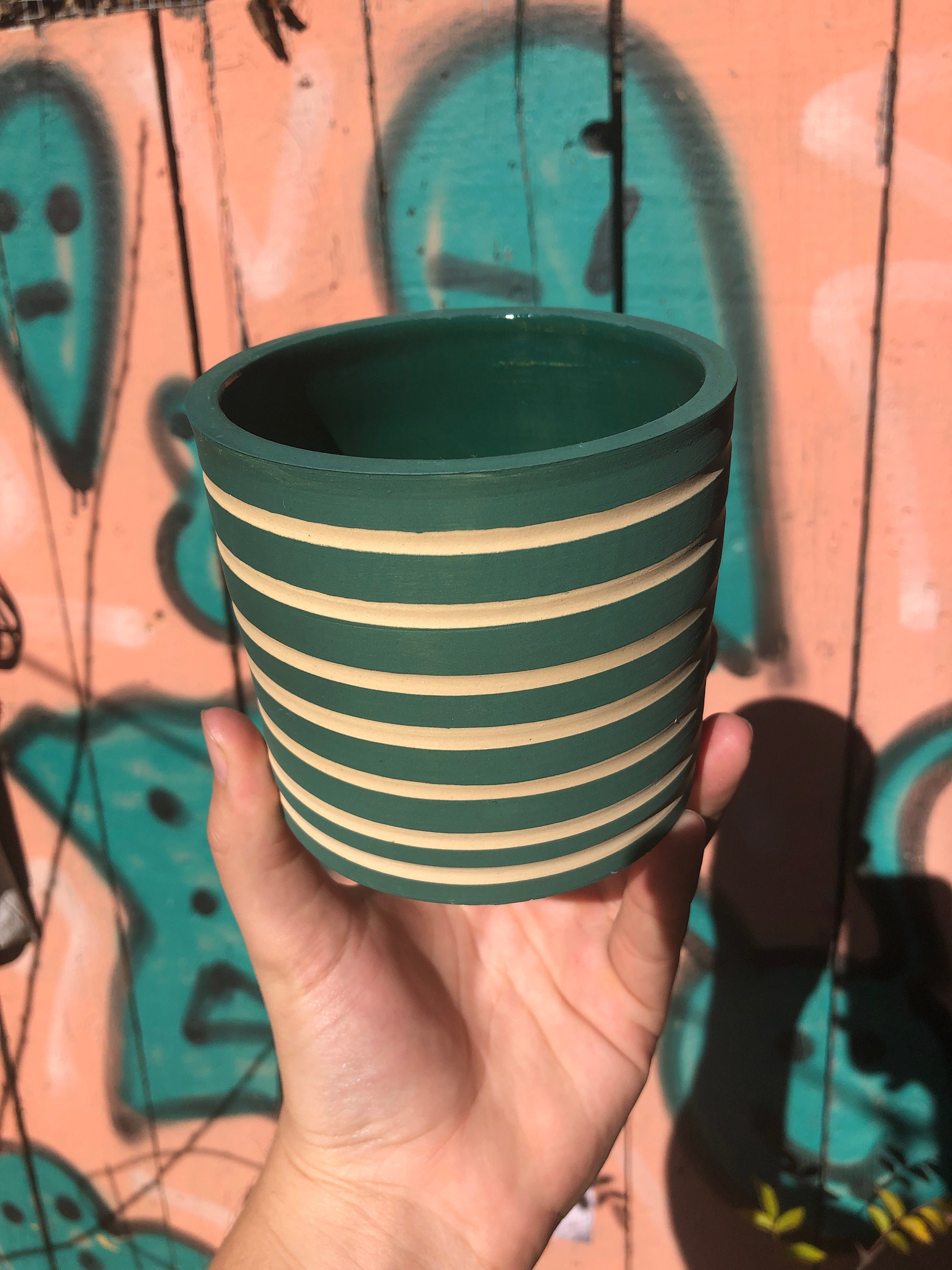 Striped Ceramic Planter MADE TO ORDER green Planter 4x4 Inches - Etsy
