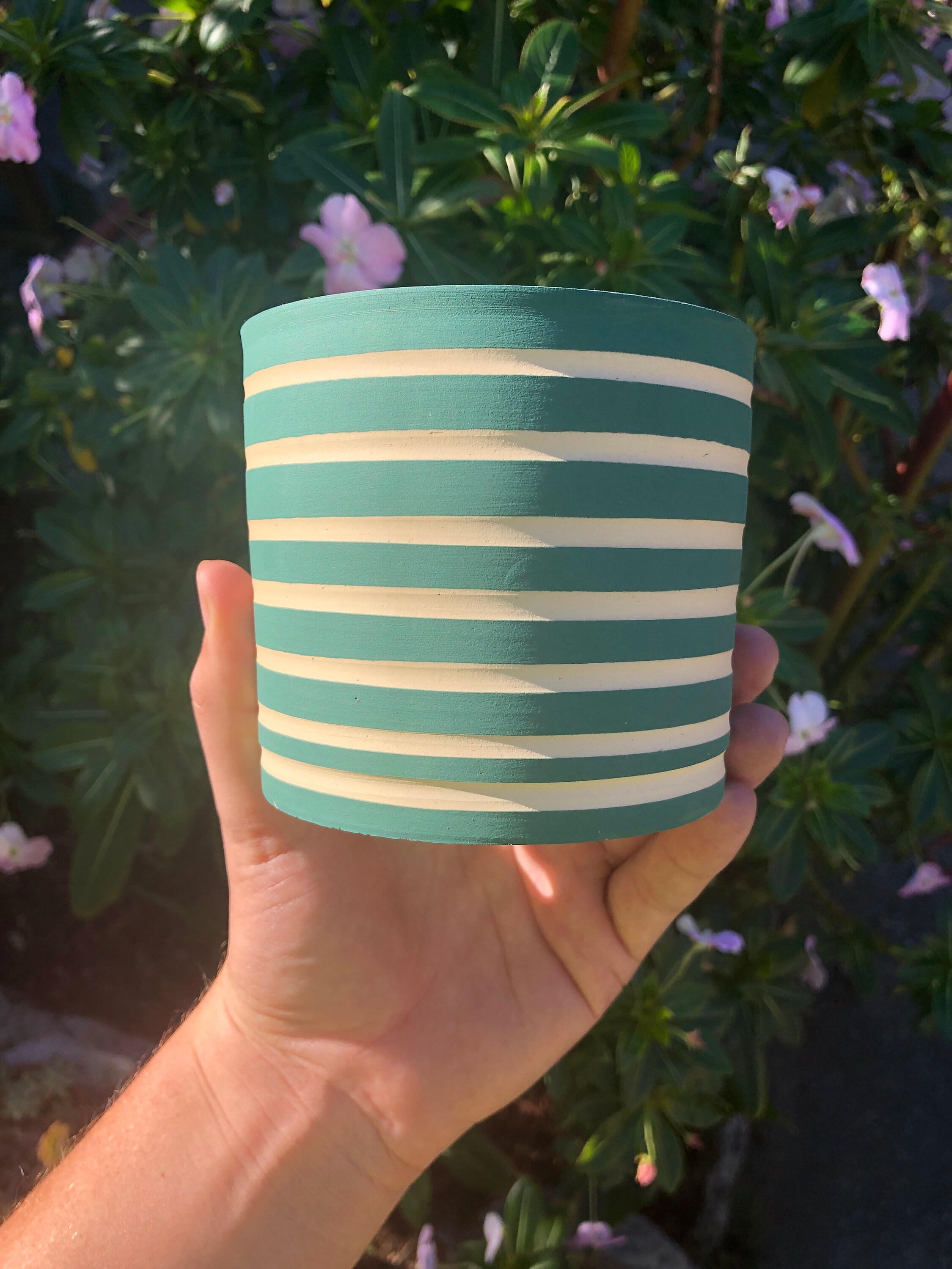 Striped Ceramic Planter MADE TO ORDER Green Planter 4x4 | Etsy
