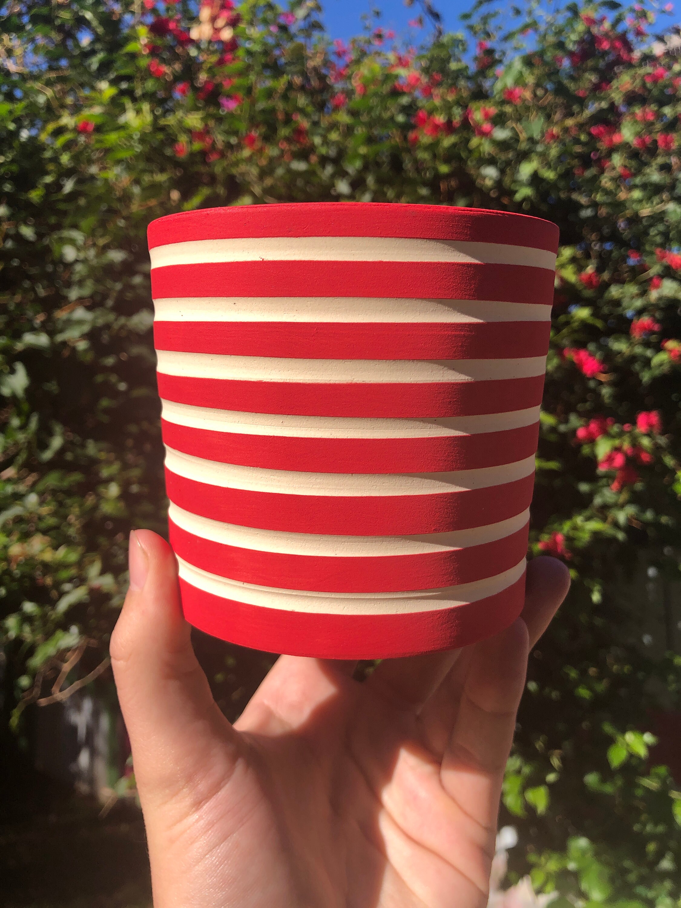 Striped Ceramic Planter MADE TO ORDER red Planter 4x4 - Etsy