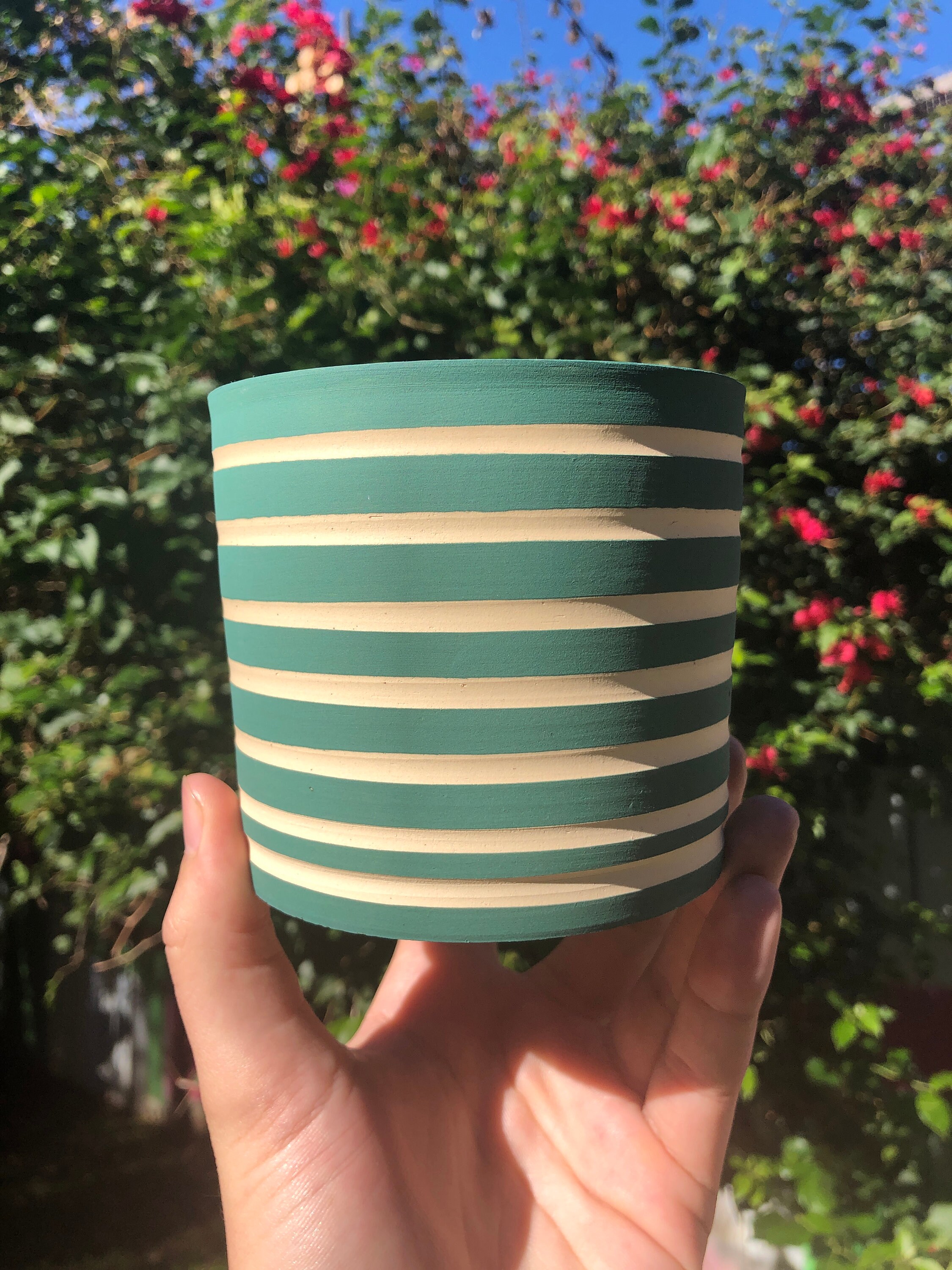 Striped Ceramic Planter MADE TO ORDER green Planter 4x4 - Etsy