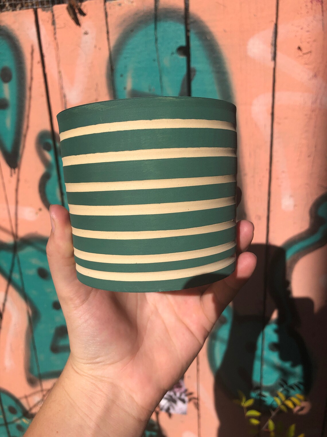 Striped Ceramic Planter MADE TO ORDER green Planter 4x4 - Etsy