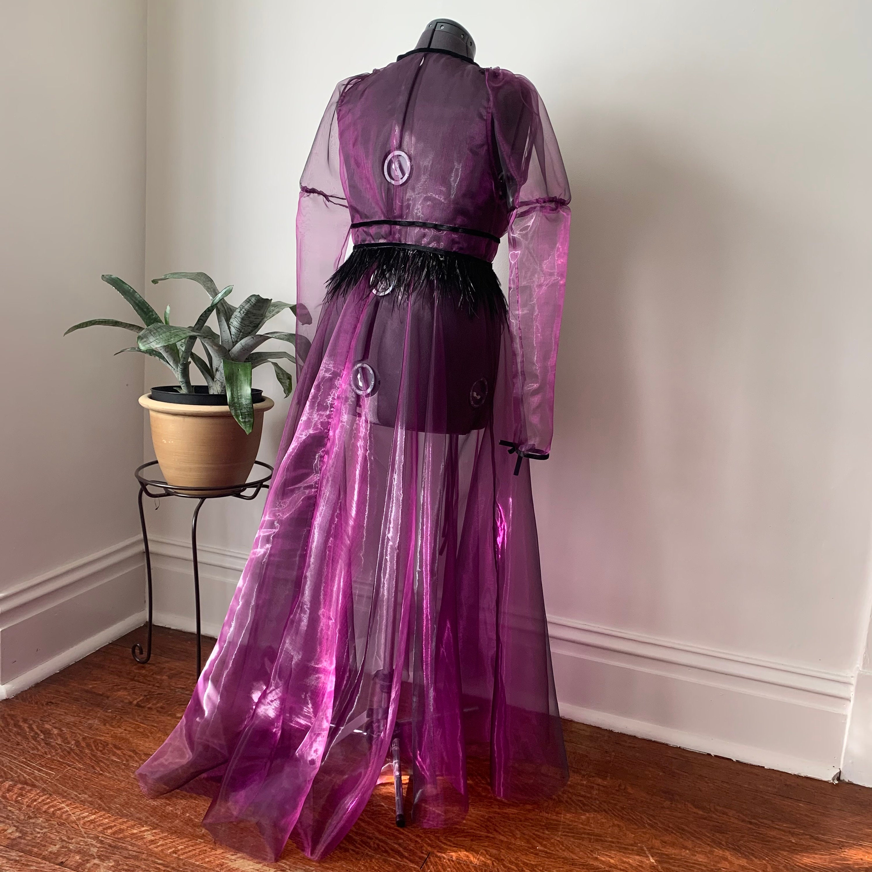 Handmade Purple Iridescent Fantasy Robe With Velvet and Feather Trim ...