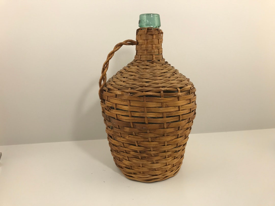 Wicker Wrapped VIRESA Demijohn Wine Bottle, Large Vintage Green Glass ...