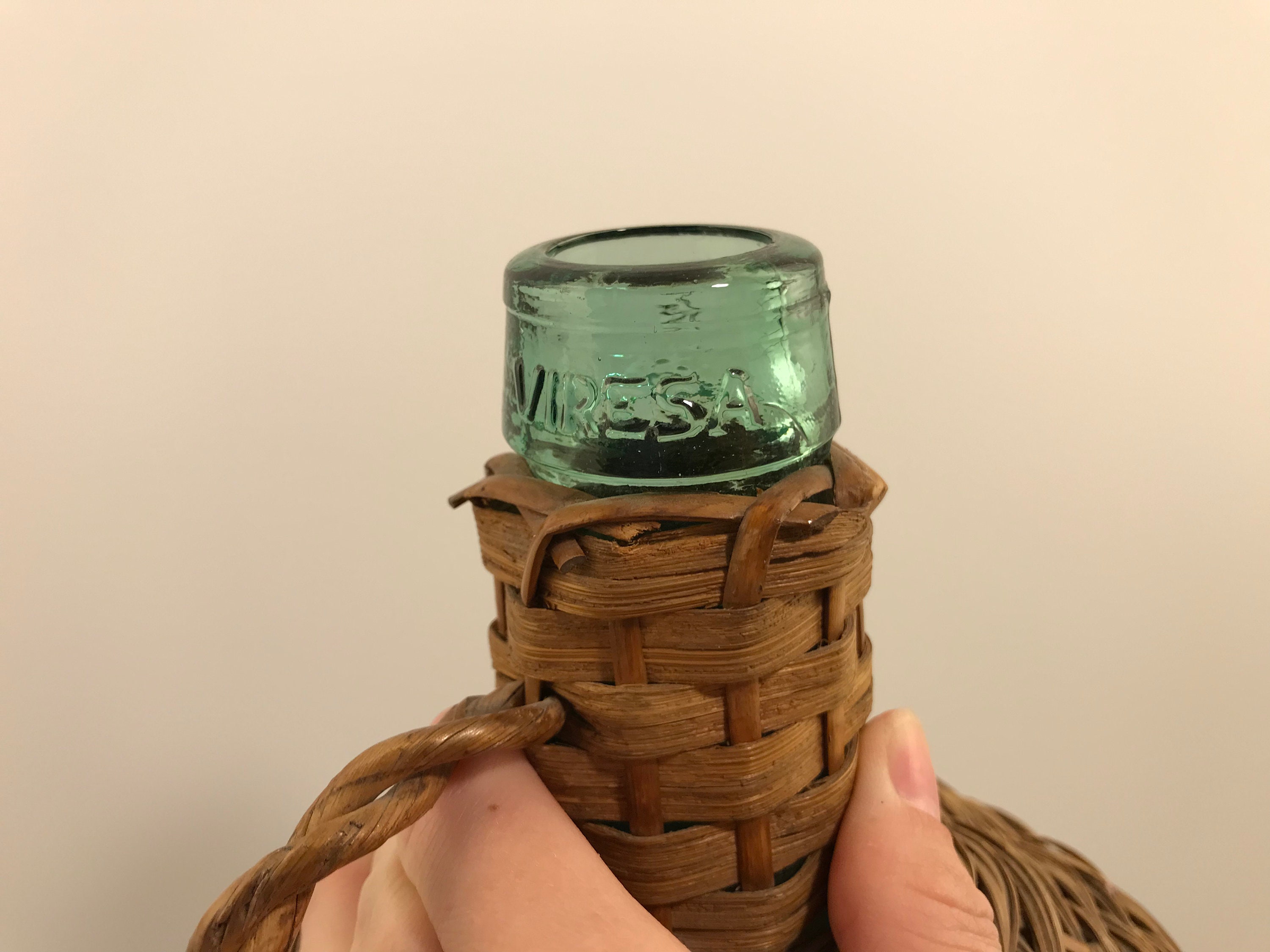 Wicker Wrapped VIRESA Demijohn Wine Bottle, Large Vintage Green Glass ...