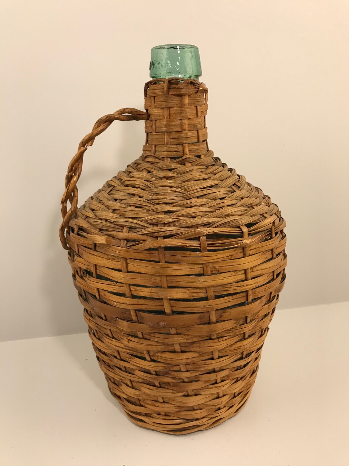 Wicker Wrapped VIRESA Demijohn Wine Bottle, Large Vintage Green Glass ...