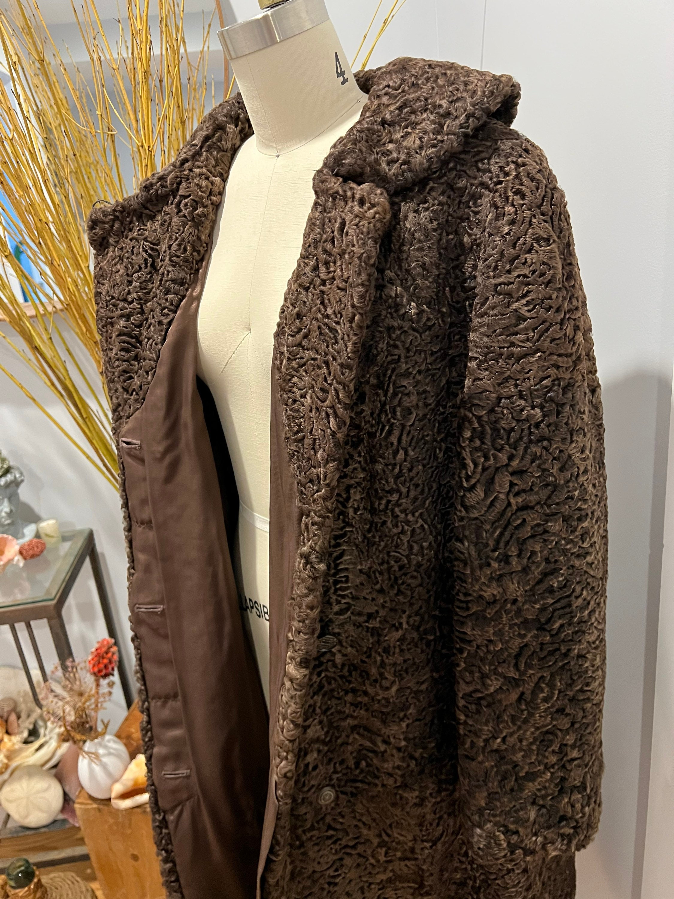 Vintage 1960s Persian Lamb Coat, Karakul Fur in Chocolate Brown, Long ...