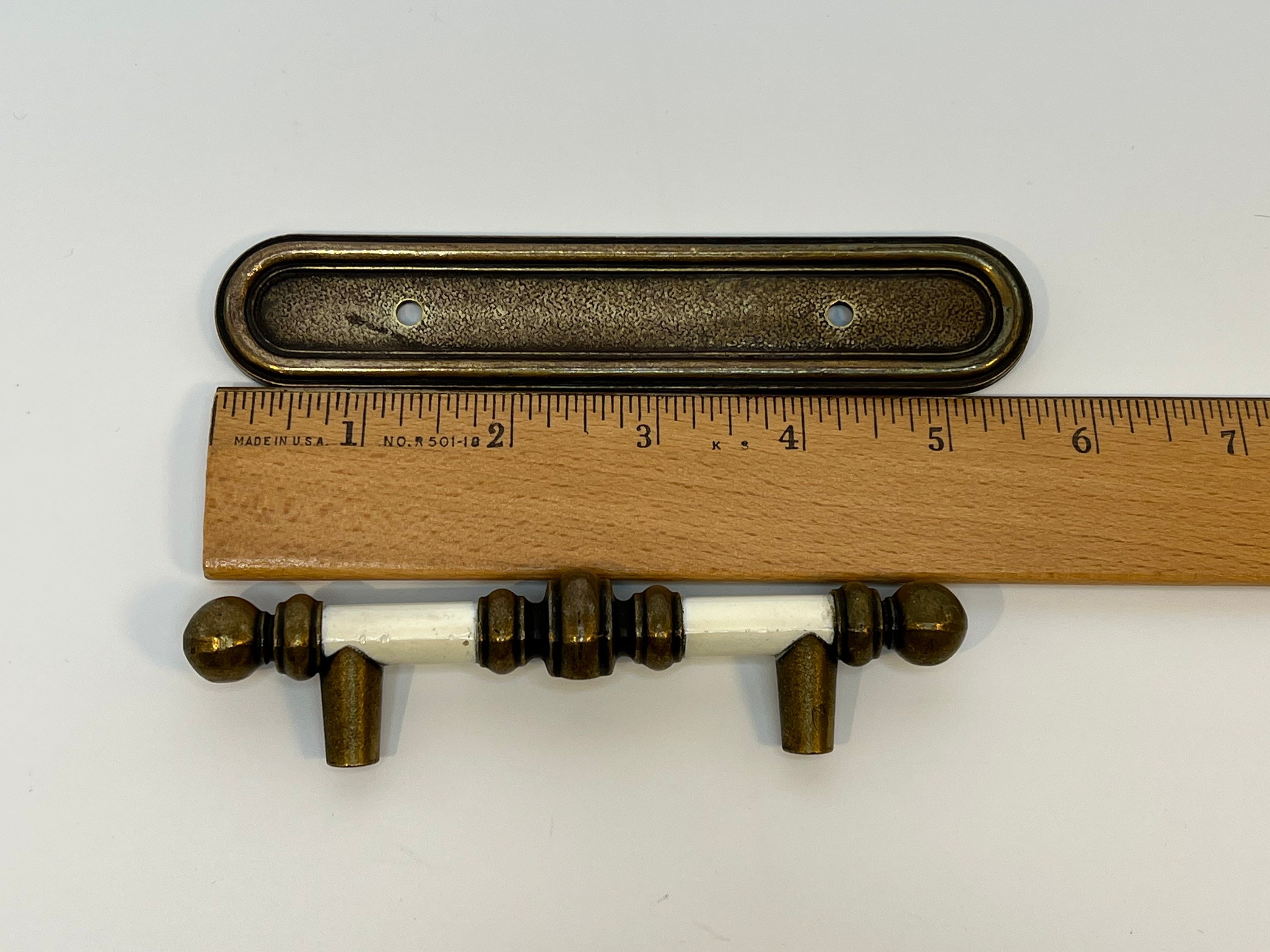 White Enamel and Antique Brass 1970s Vintage Drawer Pull Bar - Etsy