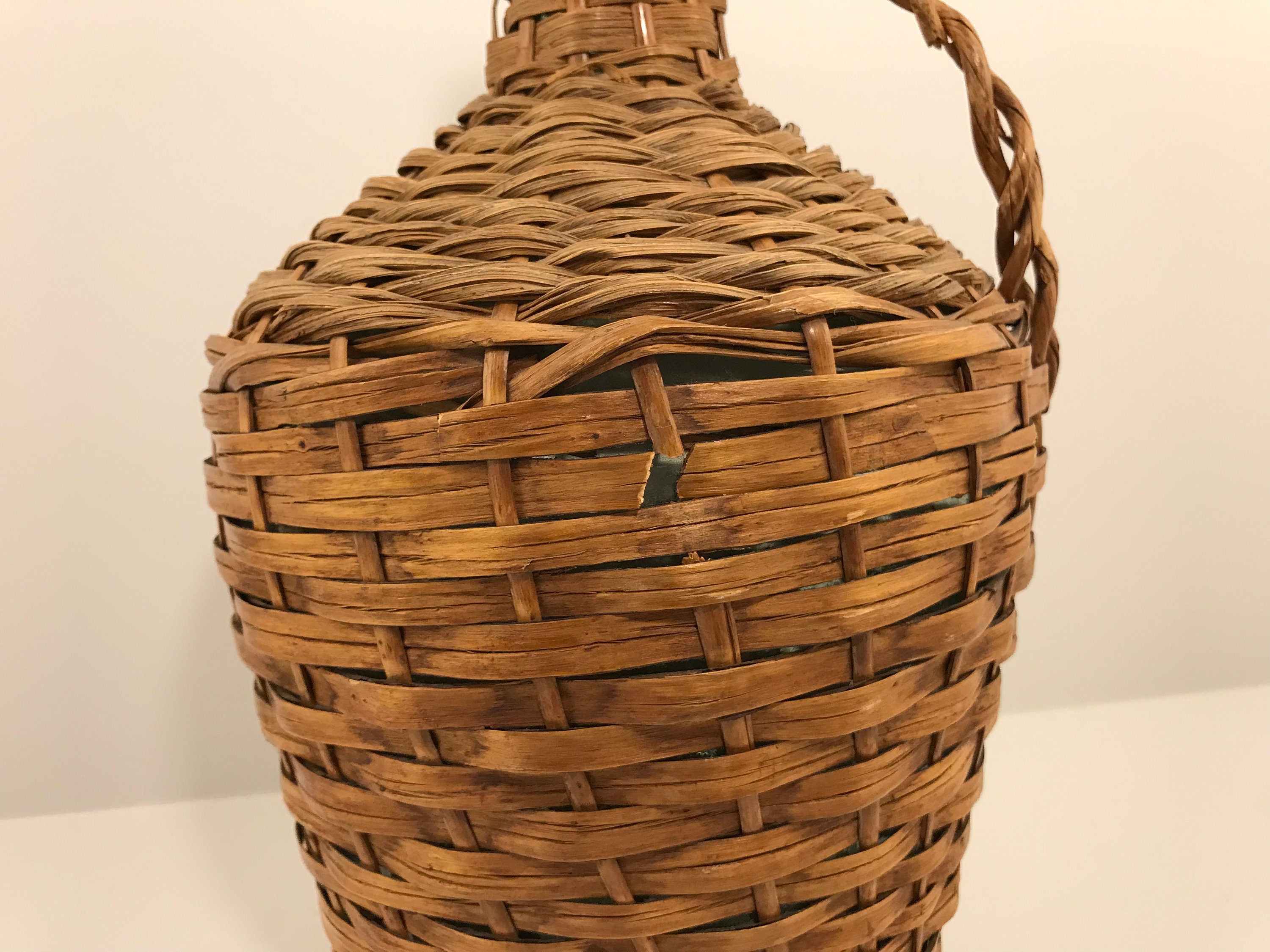 Wicker Wrapped VIRESA Demijohn Wine Bottle, Large Vintage Green Glass ...