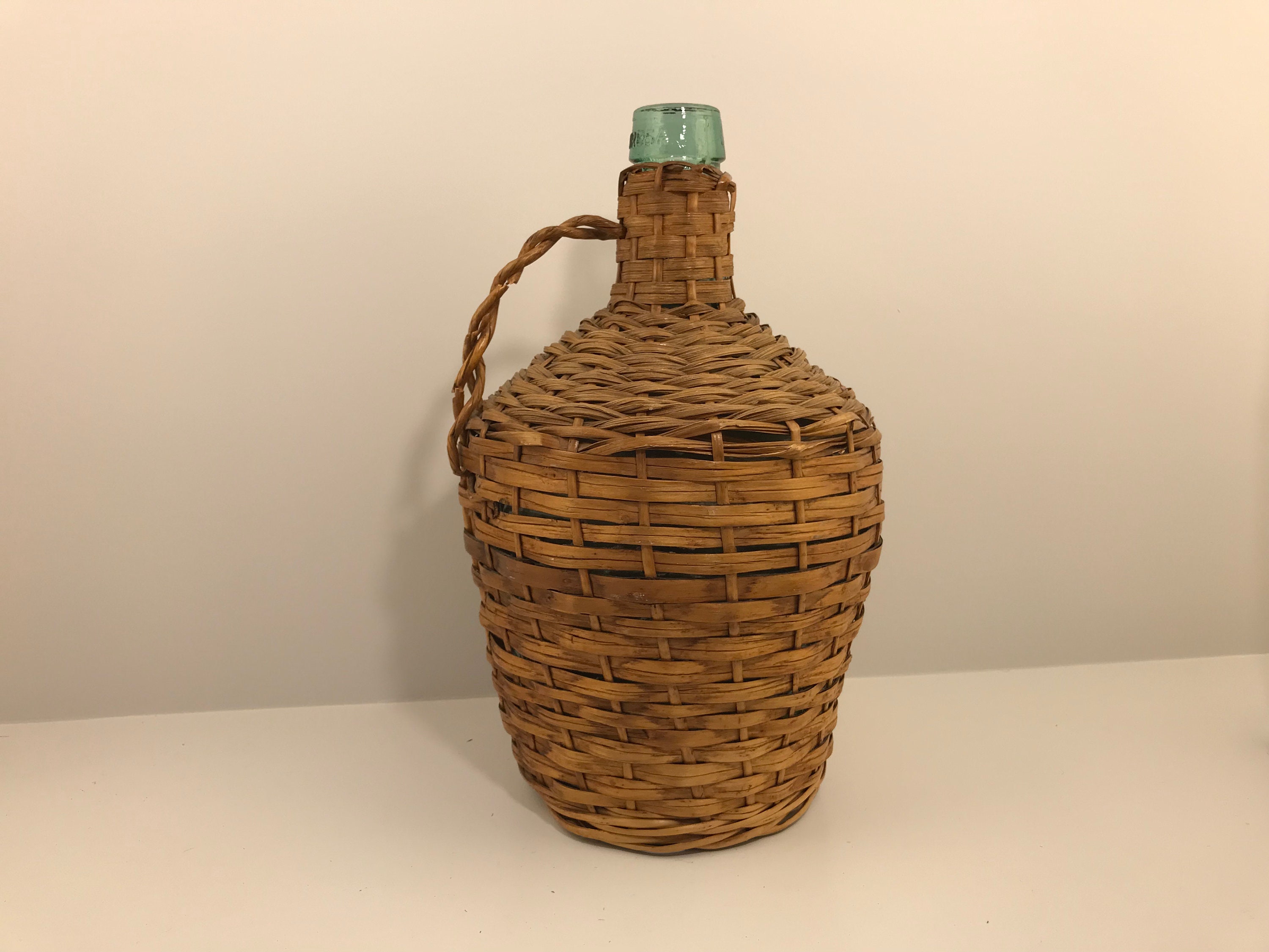 Wicker Wrapped VIRESA Demijohn Wine Bottle, Large Vintage Green Glass ...