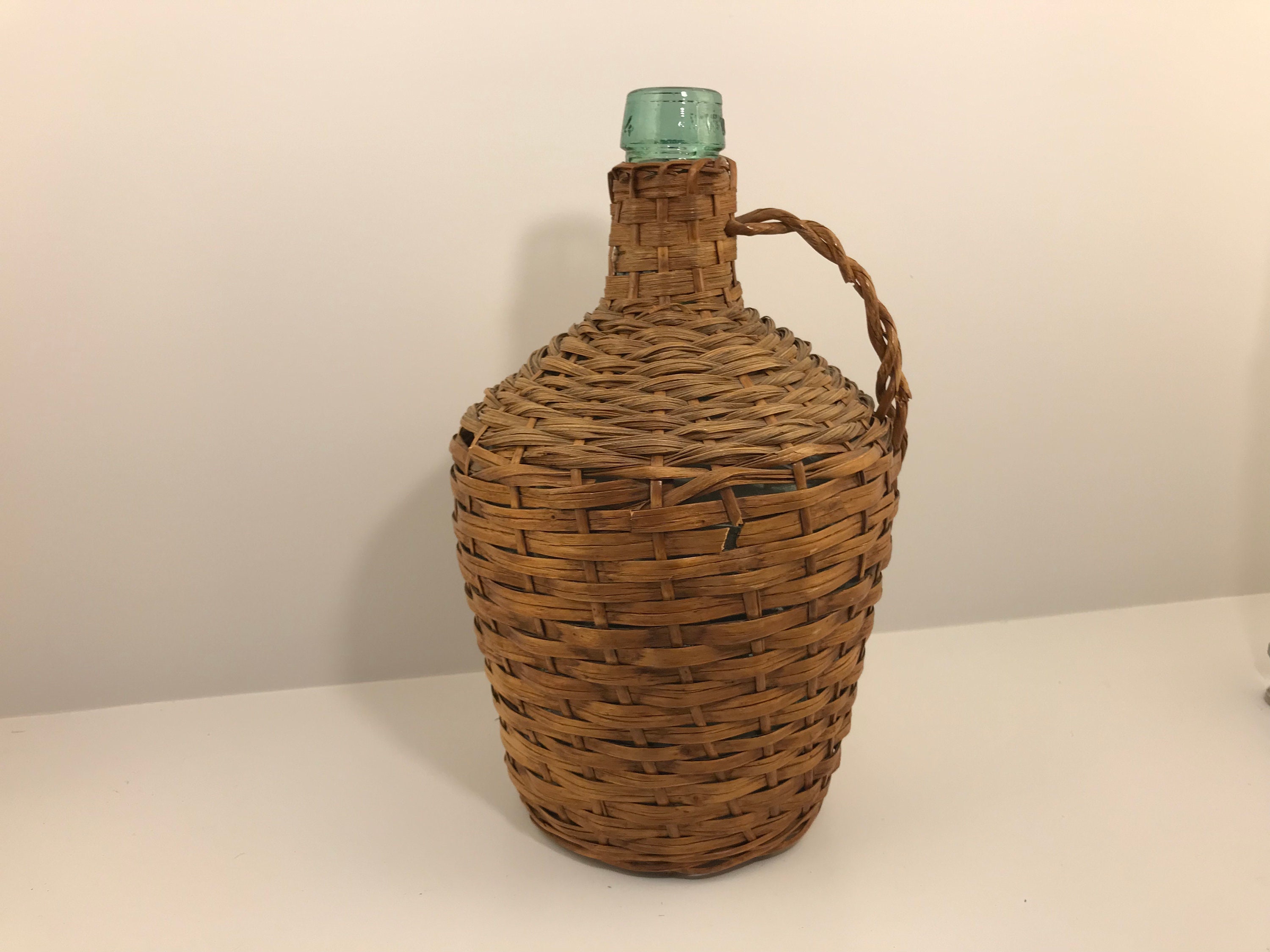Wicker Wrapped VIRESA Demijohn Wine Bottle, Large Vintage Green Glass ...