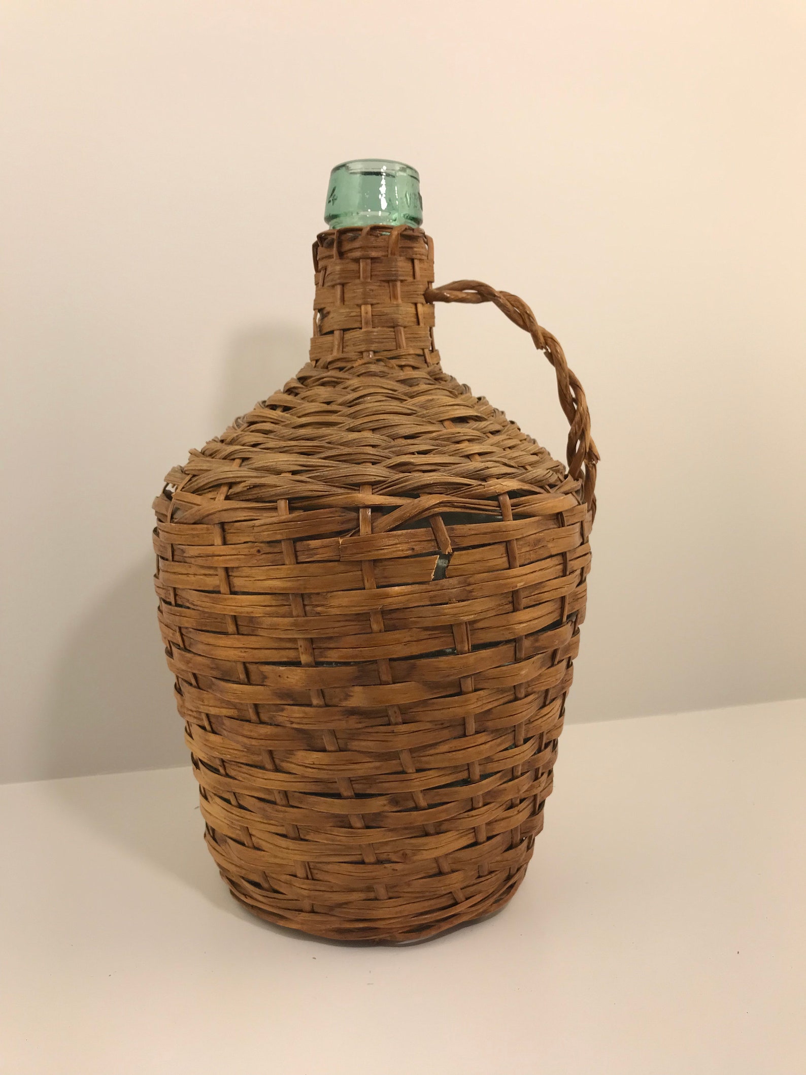 Wicker Wrapped VIRESA Demijohn Wine Bottle, Large Vintage Green Glass ...
