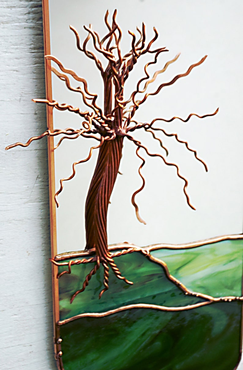 Treescape Stained Glass Mirror, Wall Artwork, 3-D Tree, Natural Stone ...