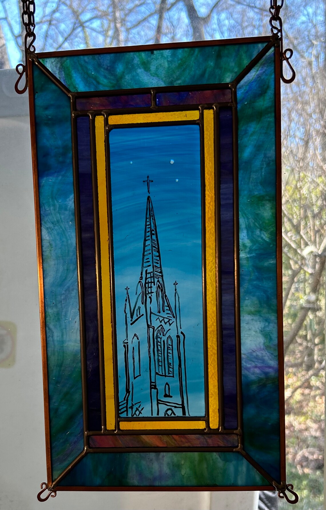 Handmade Stained Glass With Painted Details, Framed in Copper/ Window ...